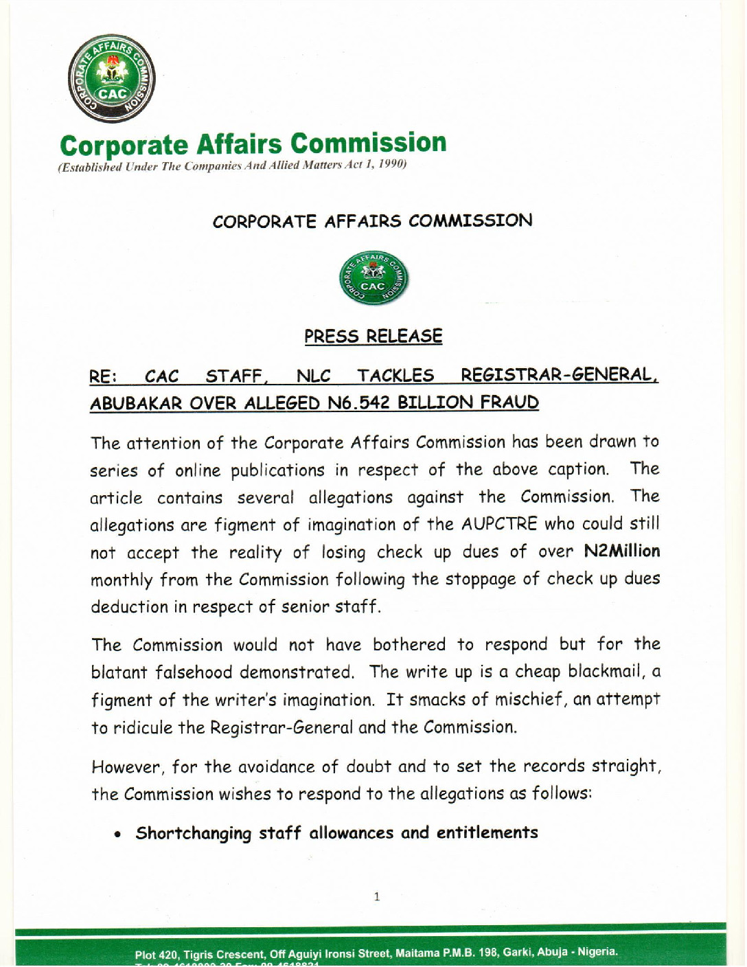 REJOINDER | Corporate Affairs Commission